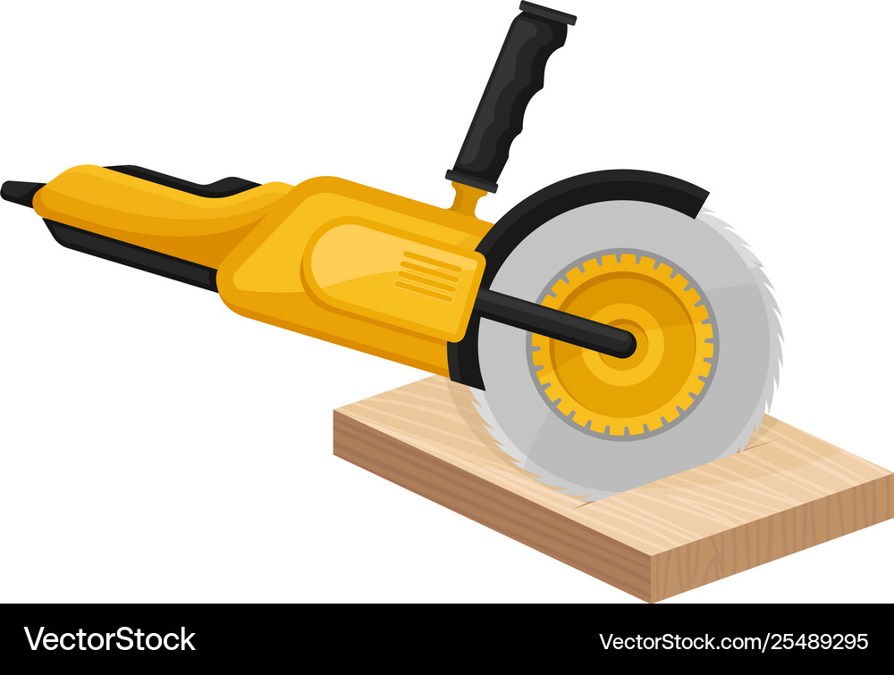 Yellow electric saw sawing board Royalty Free Vector Image
