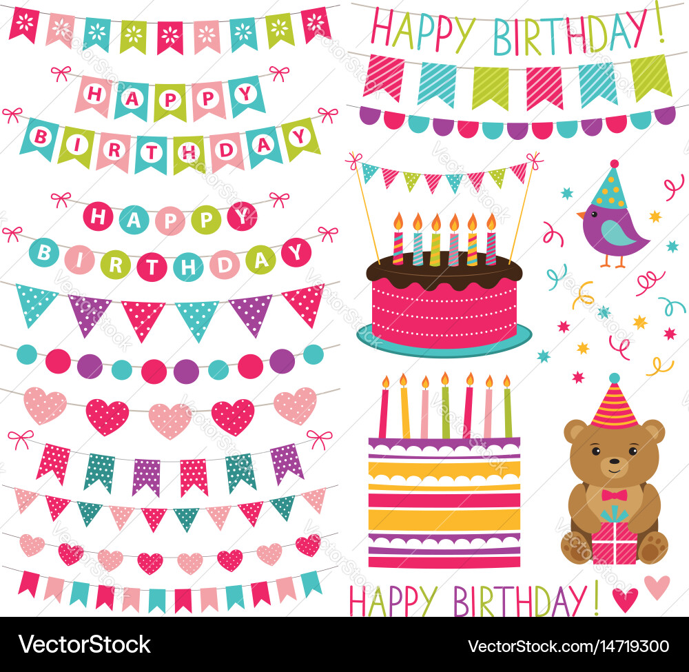 Kid birthday party set Royalty Free Vector Image