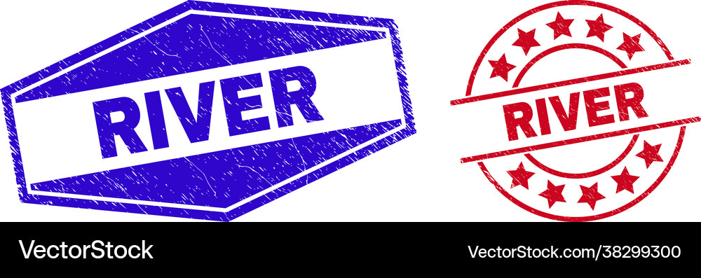 River unclean stamps in round and hexagonal forms Vector Image