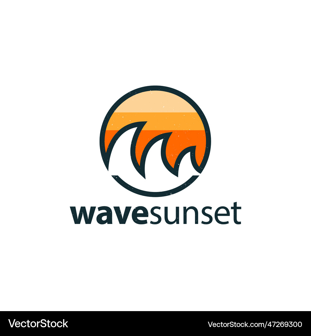 Sunset wave logo with vintage grunge design Vector Image