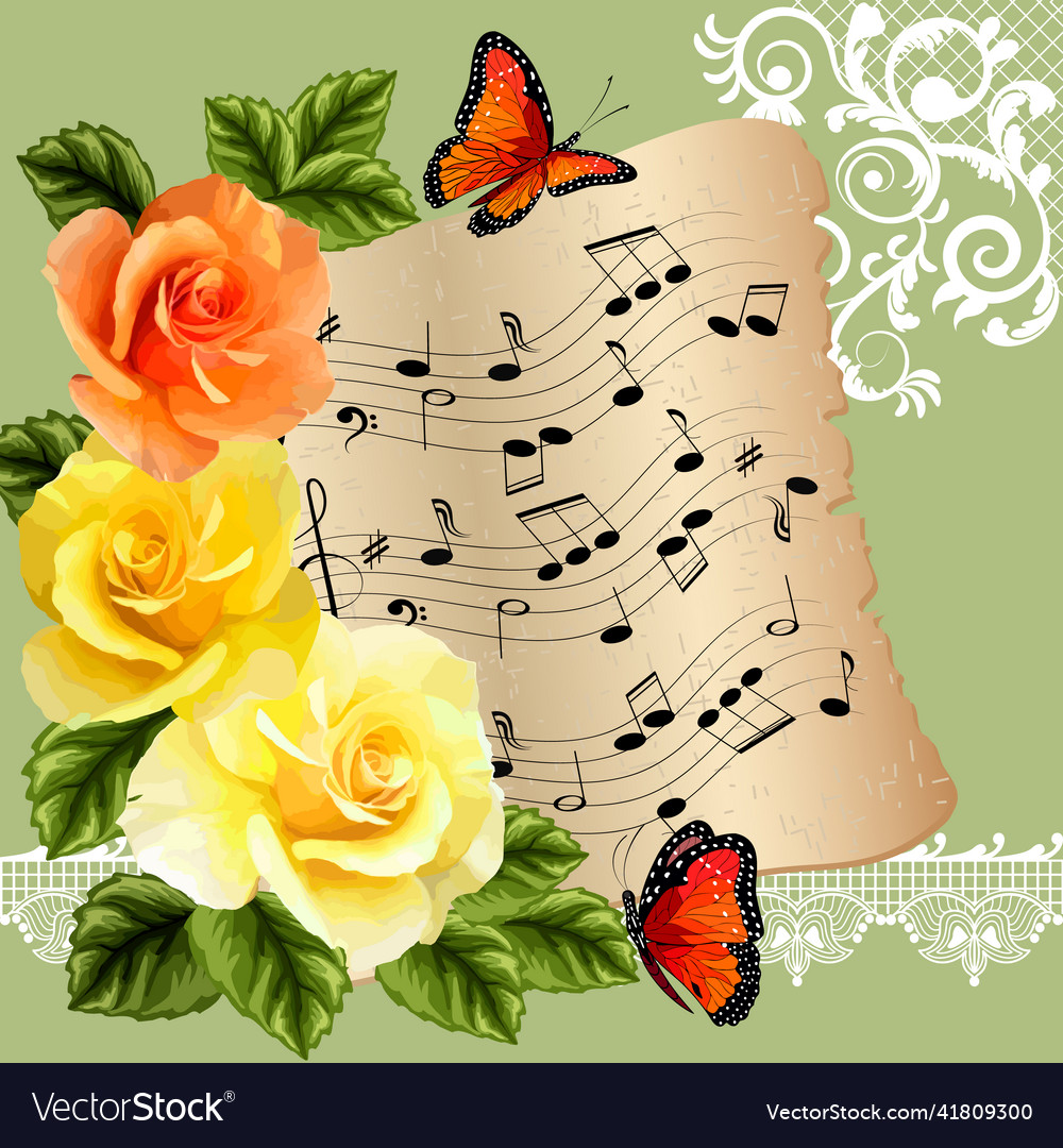 With roses and notes Royalty Free Vector Image