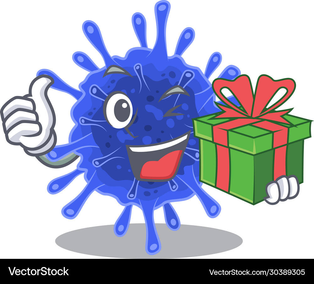 Bacteria coronavirus cartoon having a gift box Vector Image