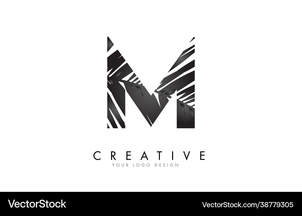 Black leaf m letter logo design with palm tree Vector Image