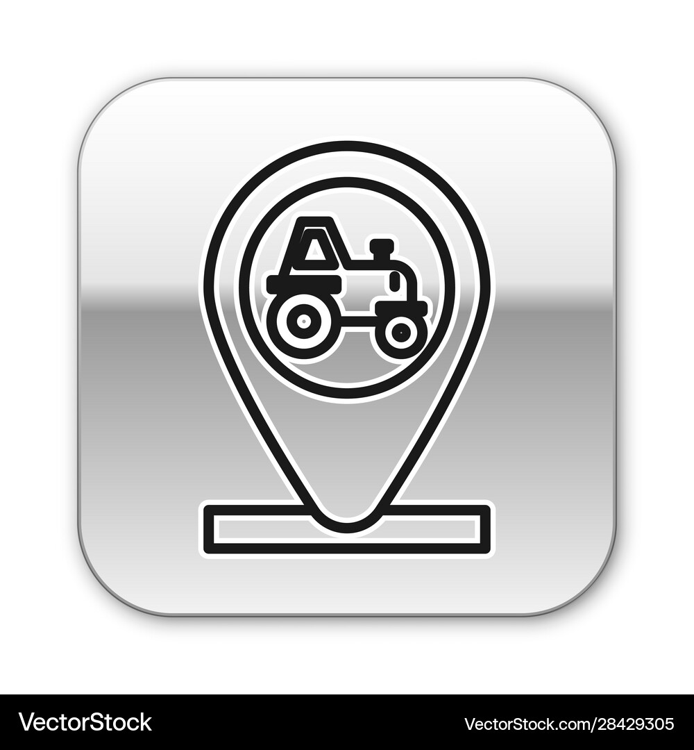 Black line tractor and location icon isolated Vector Image