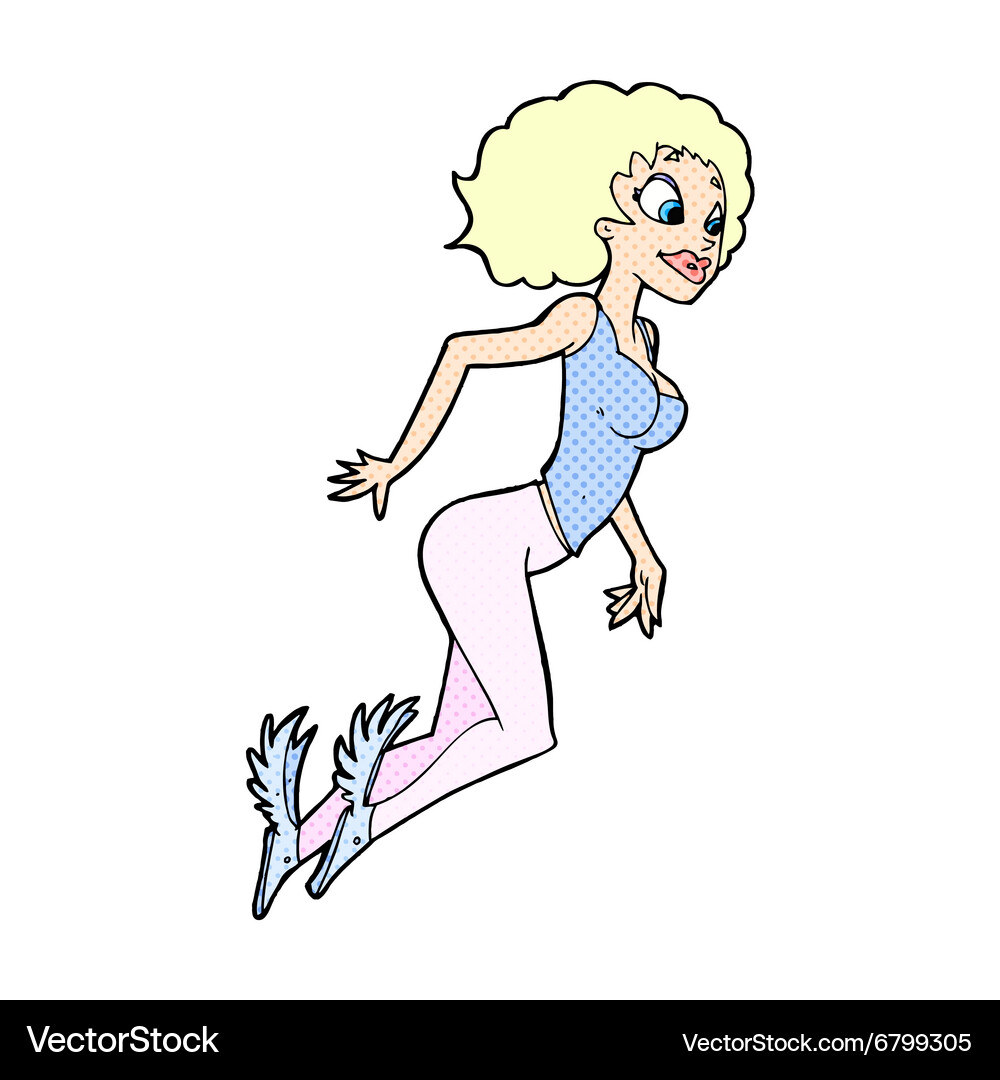 Comic cartoon flying woman Royalty Free Vector Image