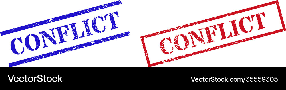 Conflict grunge scratched stamp watermarks Vector Image