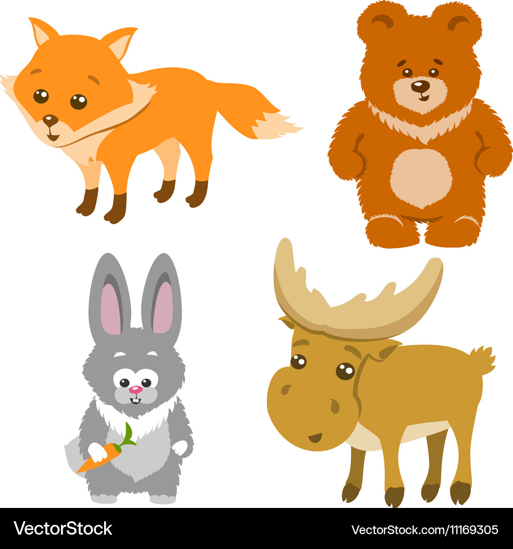 Cute forest animals cartoon style Royalty Free Vector Image
