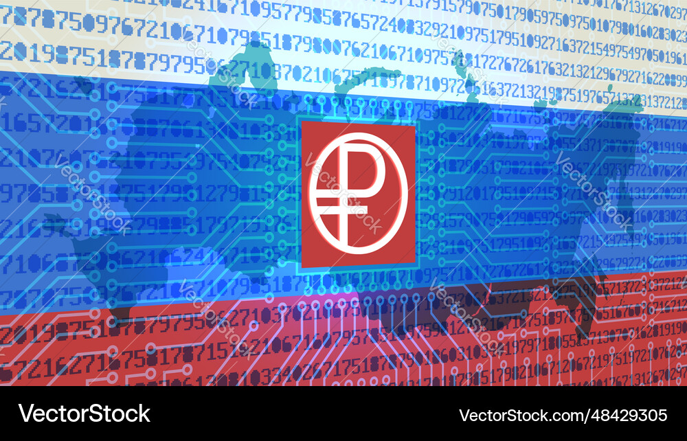 Hi-tech poster digital ruble symbol flag Vector Image