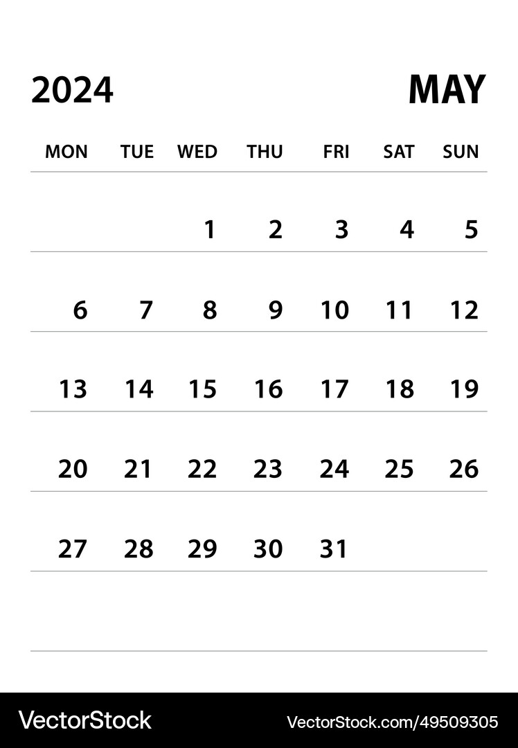 May 2024-calendar 2024 template on white Vector Image