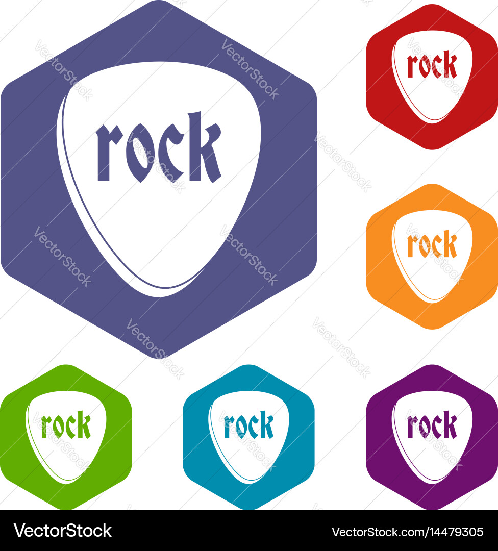 Rock stone icons set hexagon Royalty Free Vector Image