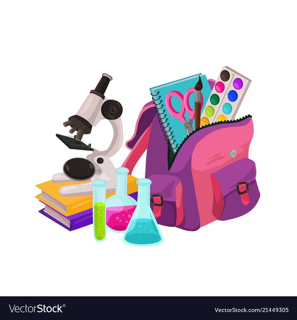 School backpack composition Royalty Free Vector Image