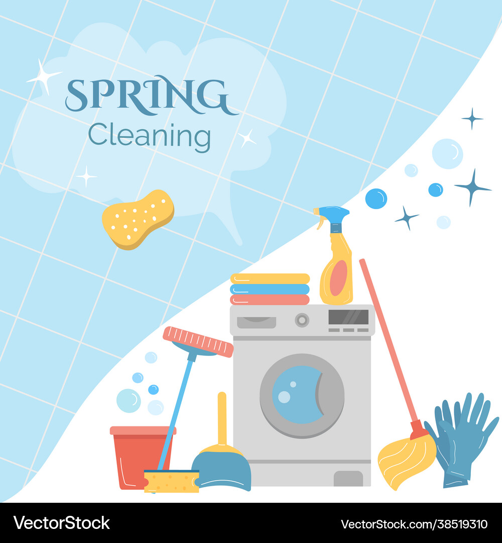 Banner with supplies for spring cleaning Vector Image
