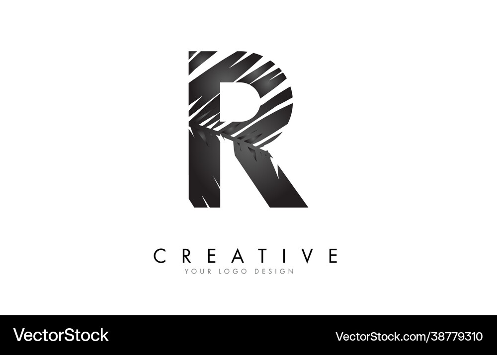 Black leaf r letter logo design with palm tree Vector Image