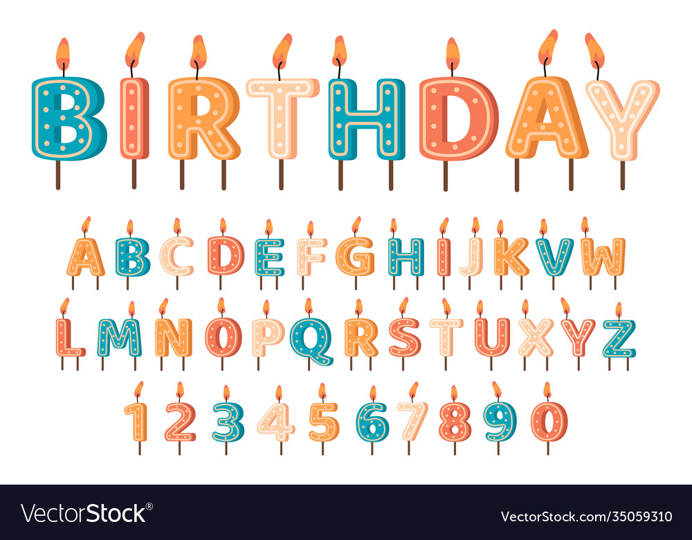Candles birthday alphabet birthday candles abc Vector Image