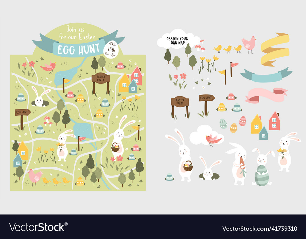 Cute easter egg hunt design map for children hand Vector Image