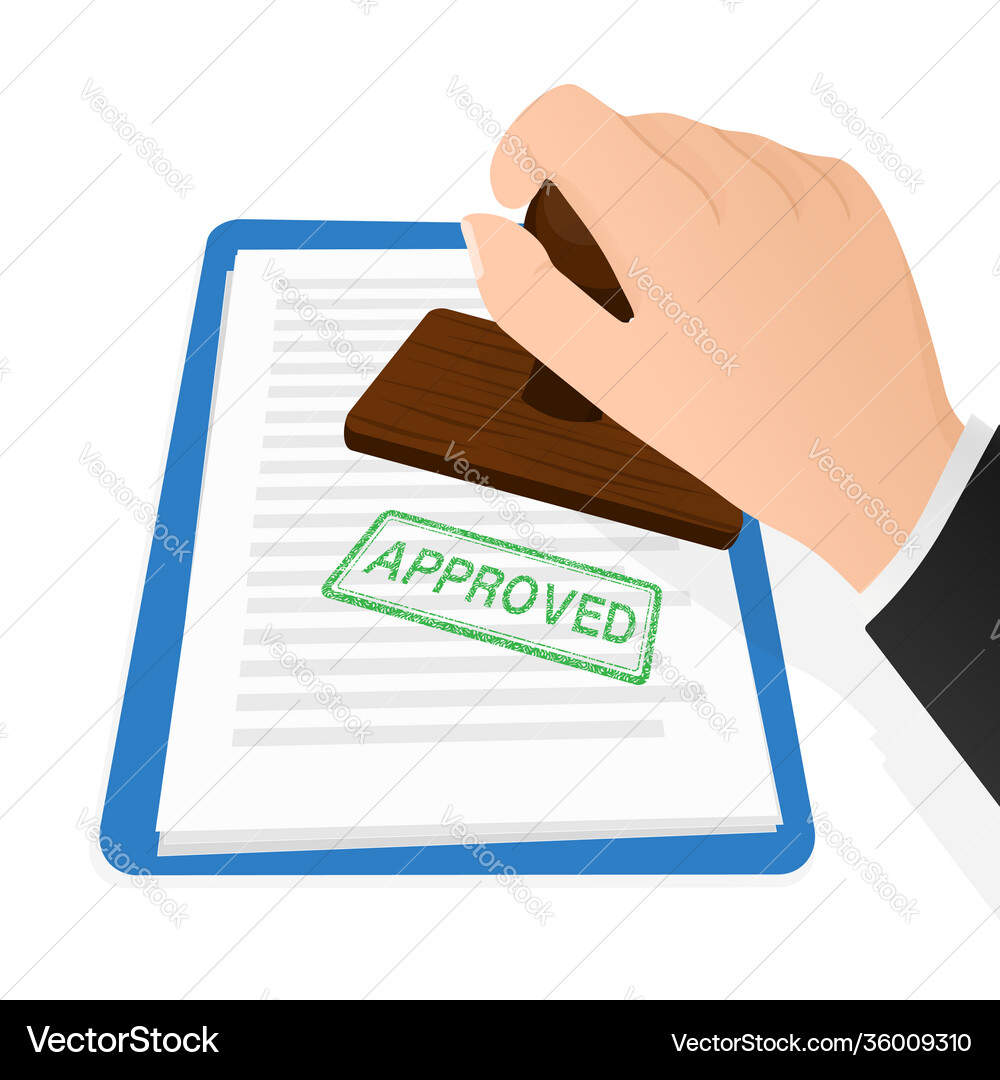 Flat icon with approved stamp hand for paper Vector Image