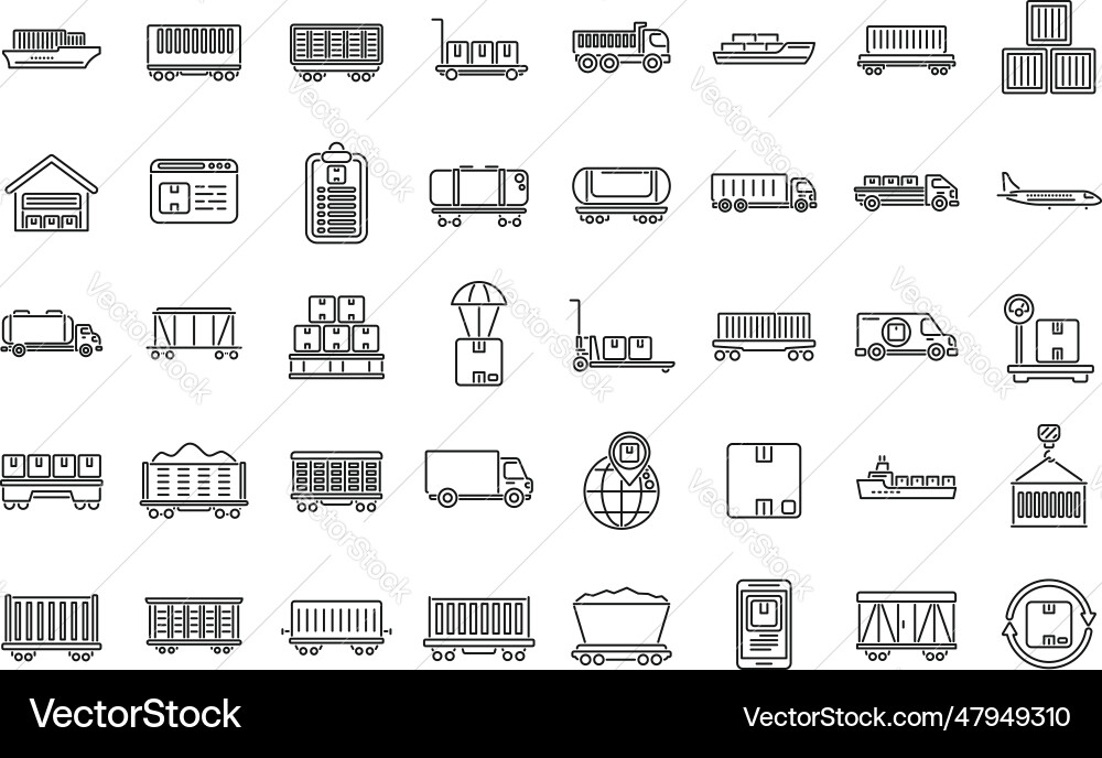 Freight traffic icons set outline cargo Royalty Free Vector