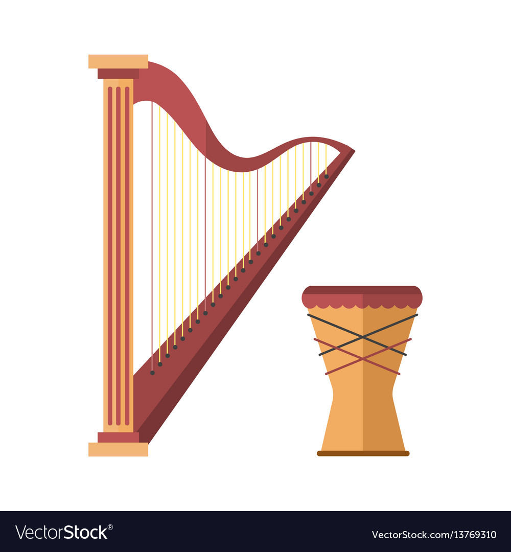 Harp icon golden stringed musical instrument Vector Image