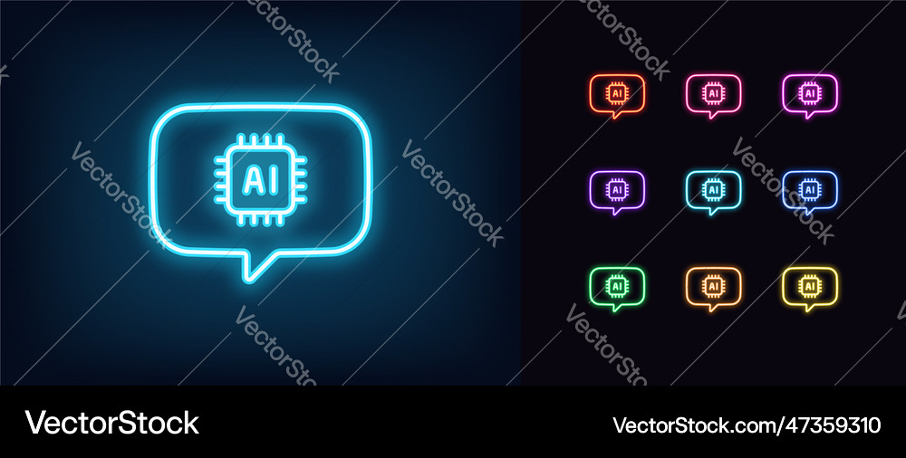 Outline neon ai message icon set glowing Vector Image