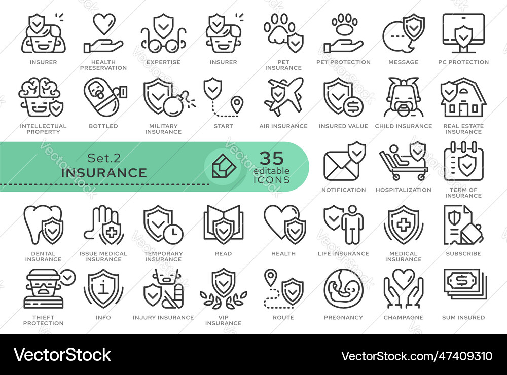 Set icons insurance 02 Royalty Free Vector Image