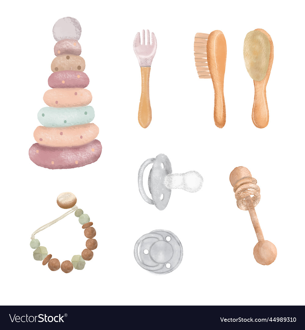 Set of separate watercolor parts and bring Vector Image