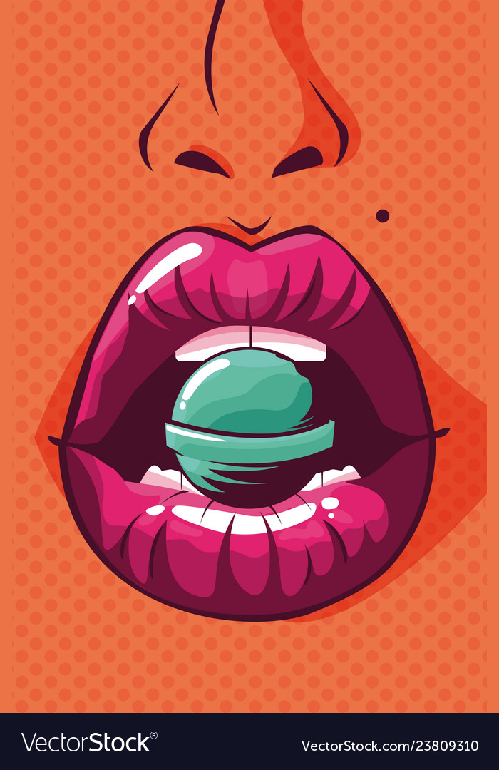 Sexy Woman Lips With Candy Pop Art Style Vector Image