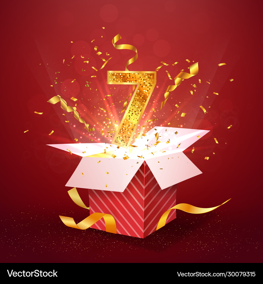 7 th year number anniversary and open gift box Vector Image