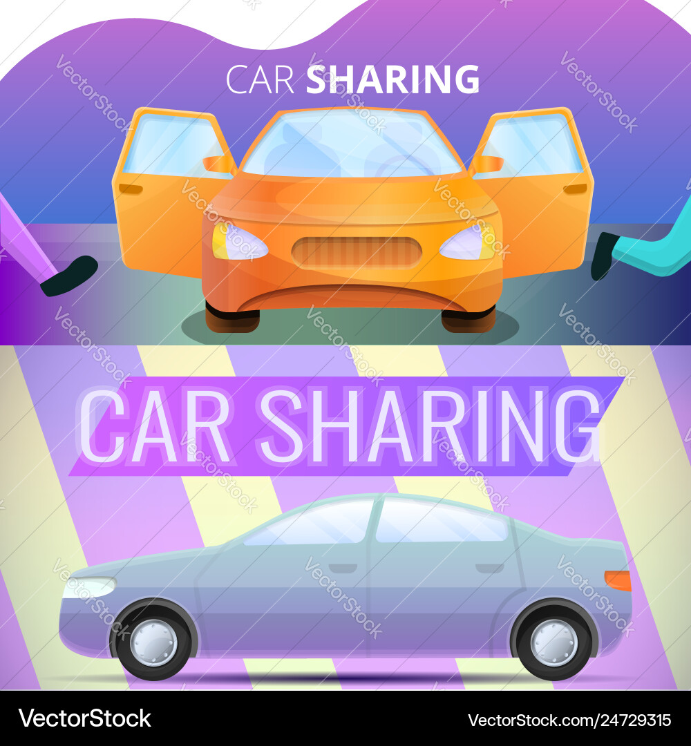 Car sharing banner set cartoon style Royalty Free Vector