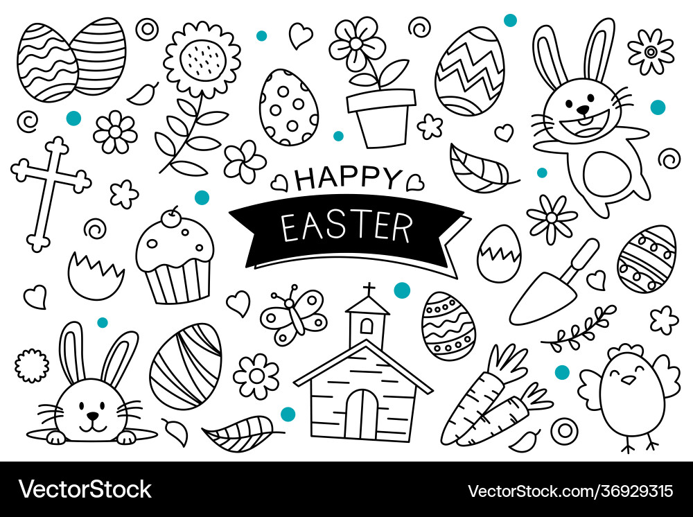 Easter eggs doodle hand drawn on white background Vector Image
