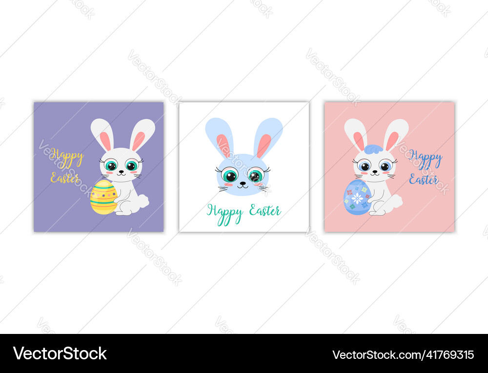 Happy easter greeting cards set cute cartoon Vector Image