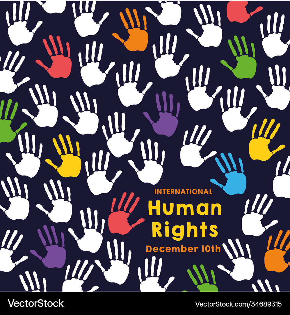 Human rights campaign lettering with hands print Vector Image