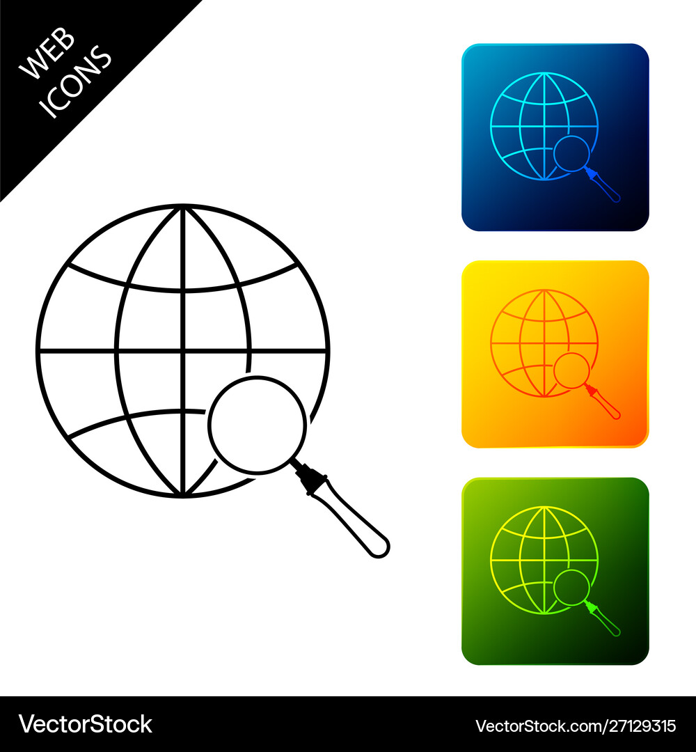 Magnifying glass with globe icon isolated on white