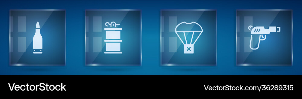 Set bullet hand smoke grenade box flying Vector Image