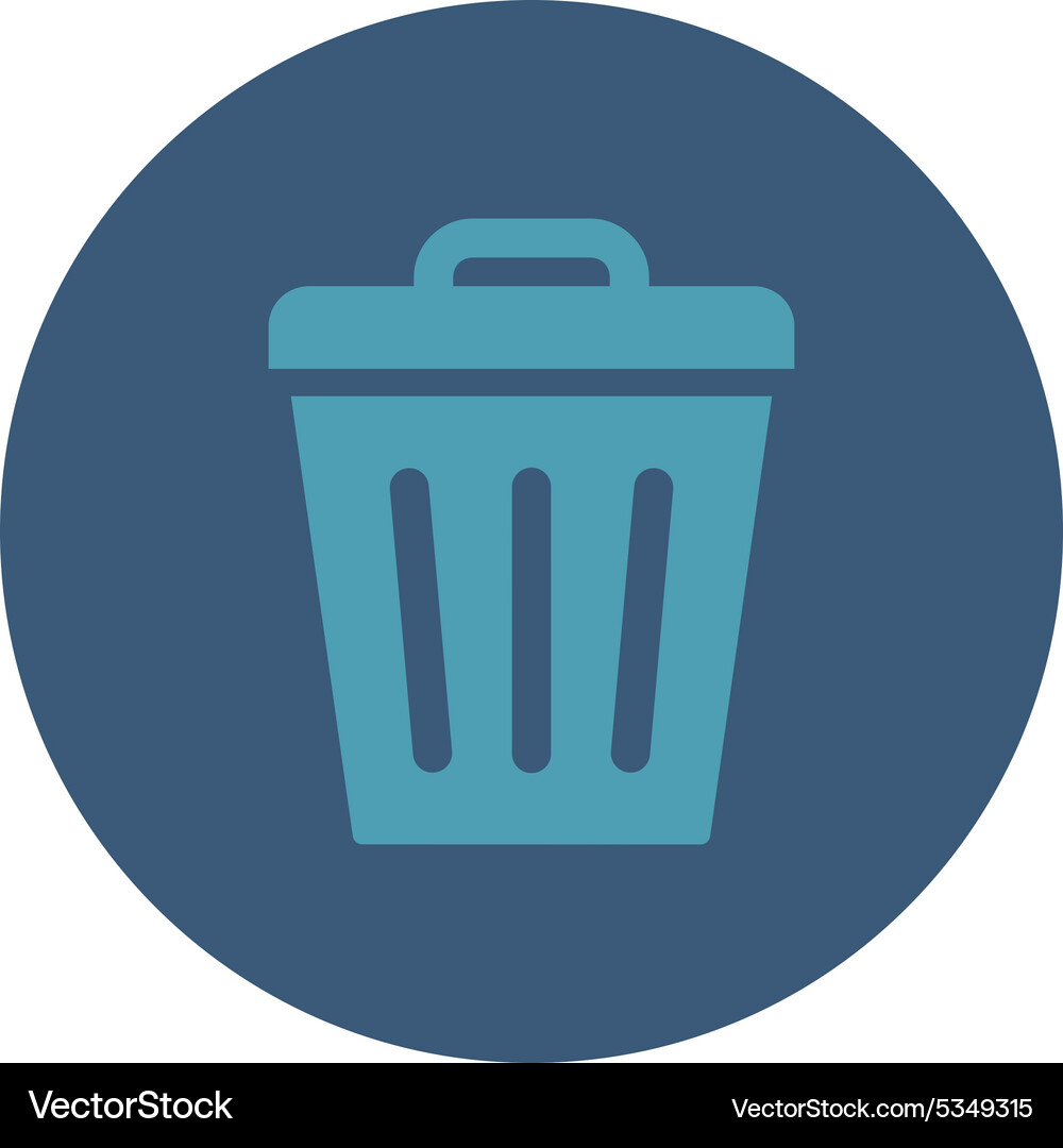 Trash can flat cyan and blue colors round button Vector Image