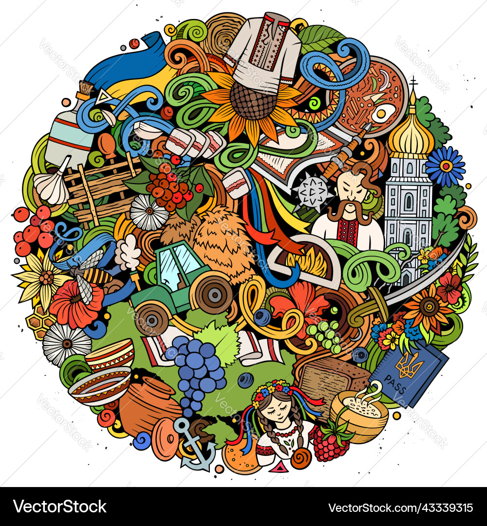 Ukraine cartoon doodles Royalty Free Vector Image