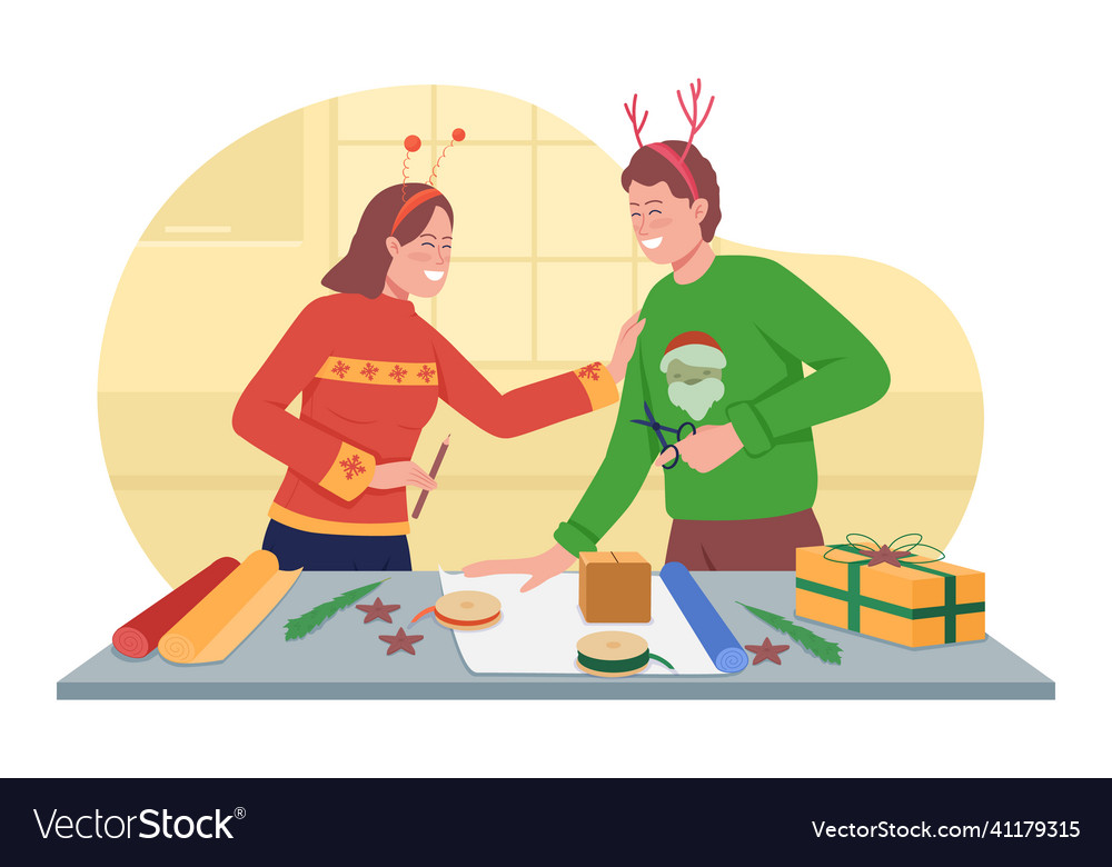 Wrapping presents for christmas 2d isolated Vector Image
