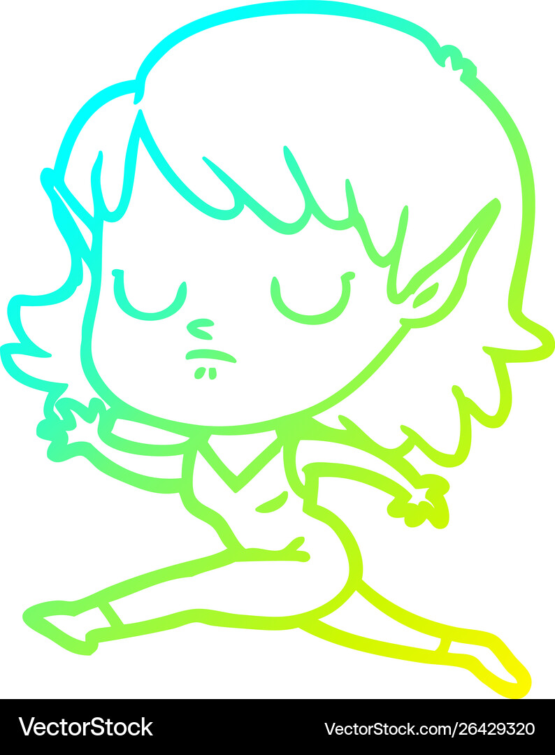 Cold gradient line drawing cartoon elf girl Vector Image