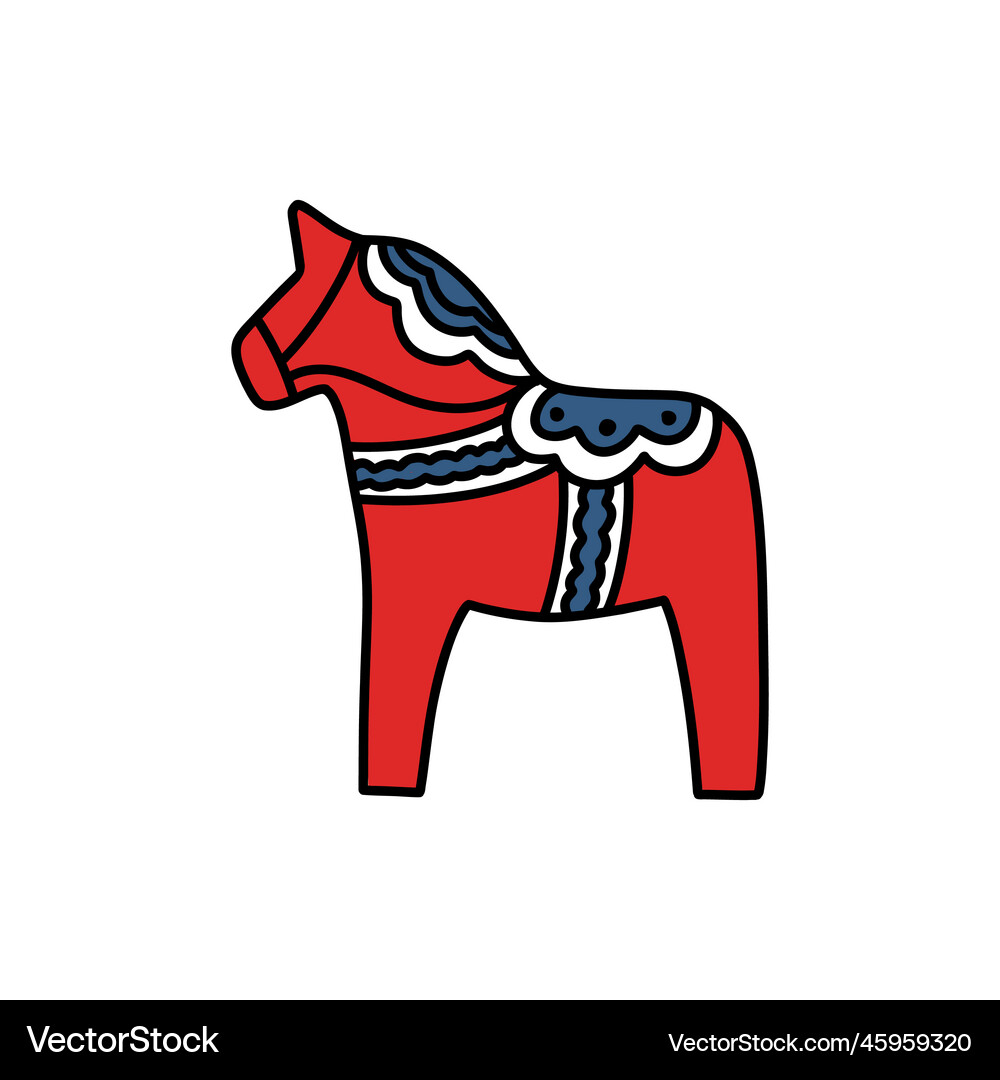 Dala horse doodle icon color line Royalty Free Vector Image