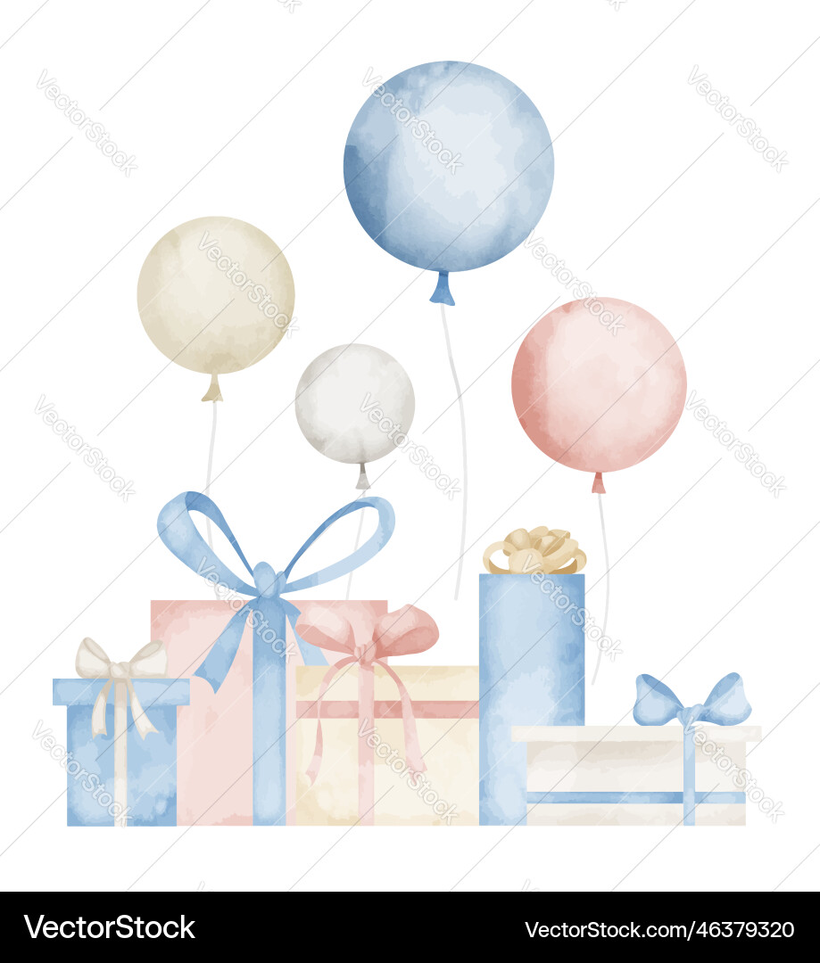 Gift boxes with air balloons in pastel blue Vector Image