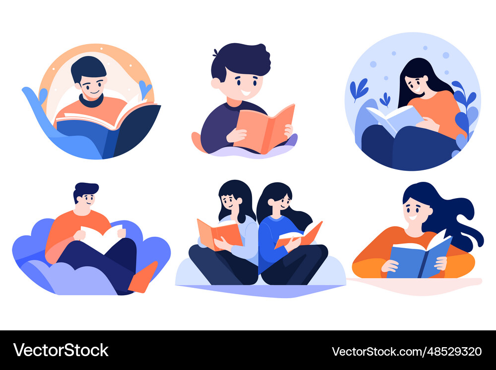 Hand drawn child character reading a book in flat Vector Image