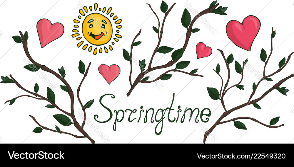 Set with isolated funny cartoon springtime symbols