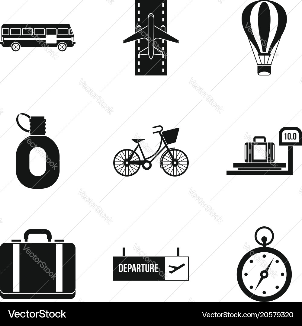 Sightseeing tour icons set simple style Royalty Free Vector