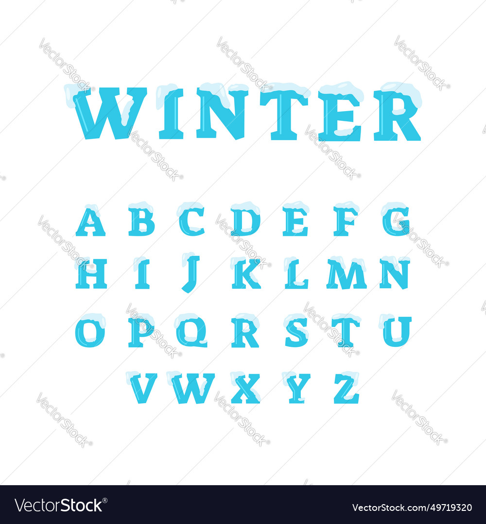 Winter uppercase alphabet font design Royalty Free Vector