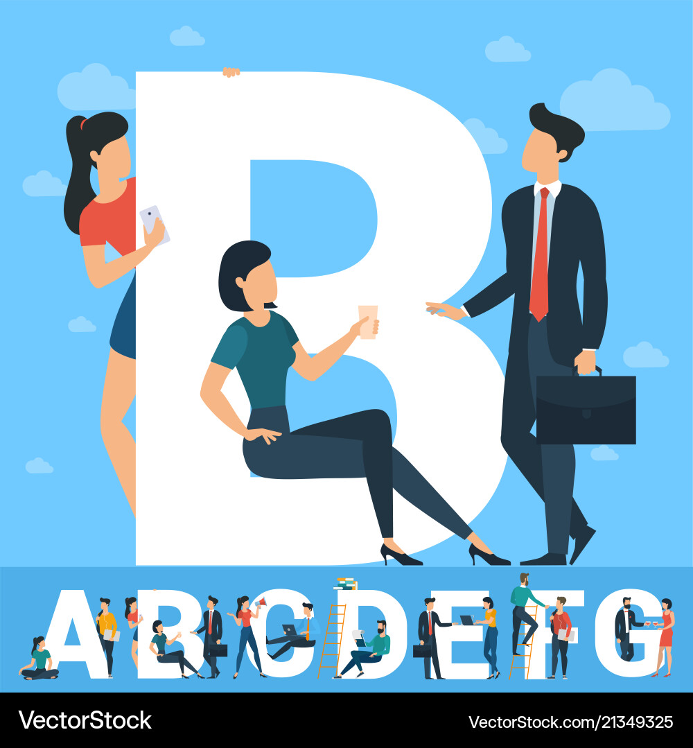 Big b letter white with young people Royalty Free Vector