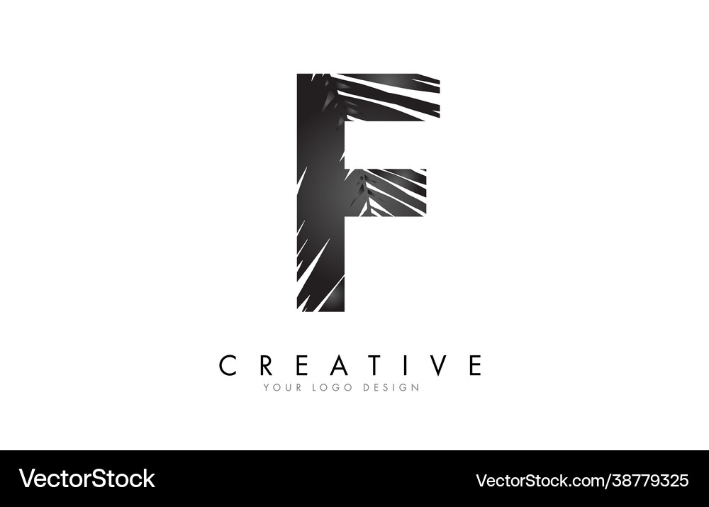 Black leaf f letter logo design with palm tree Vector Image