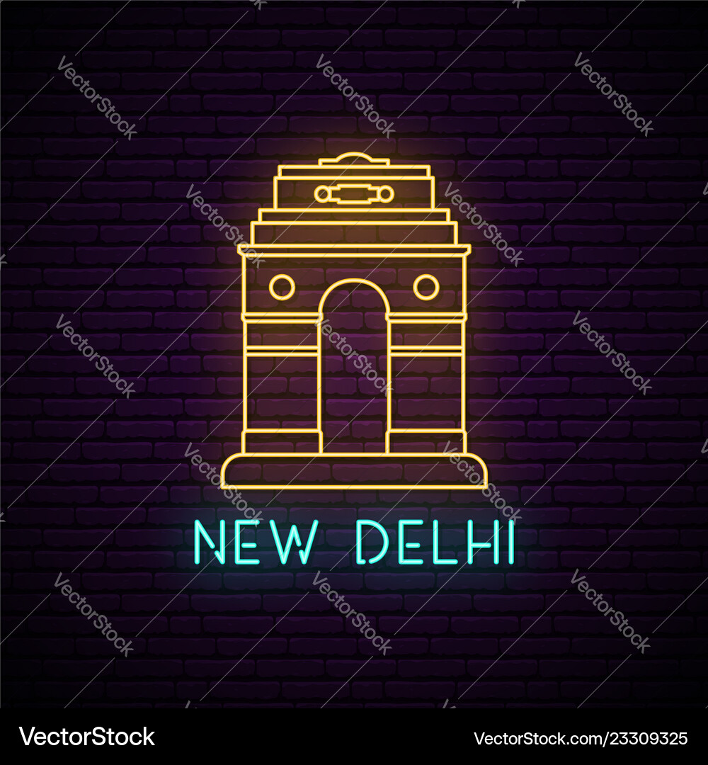 Delhi gate neon sign light banner Royalty Free Vector Image