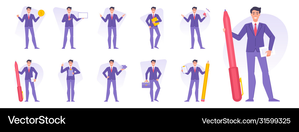 Set businessmen doing various business Royalty Free Vector