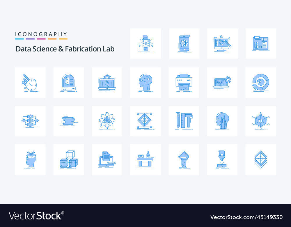 25 data science and fabrication lab blue icon pack