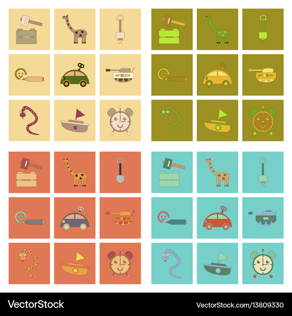 Assembly flat icons kids toys Royalty Free Vector Image
