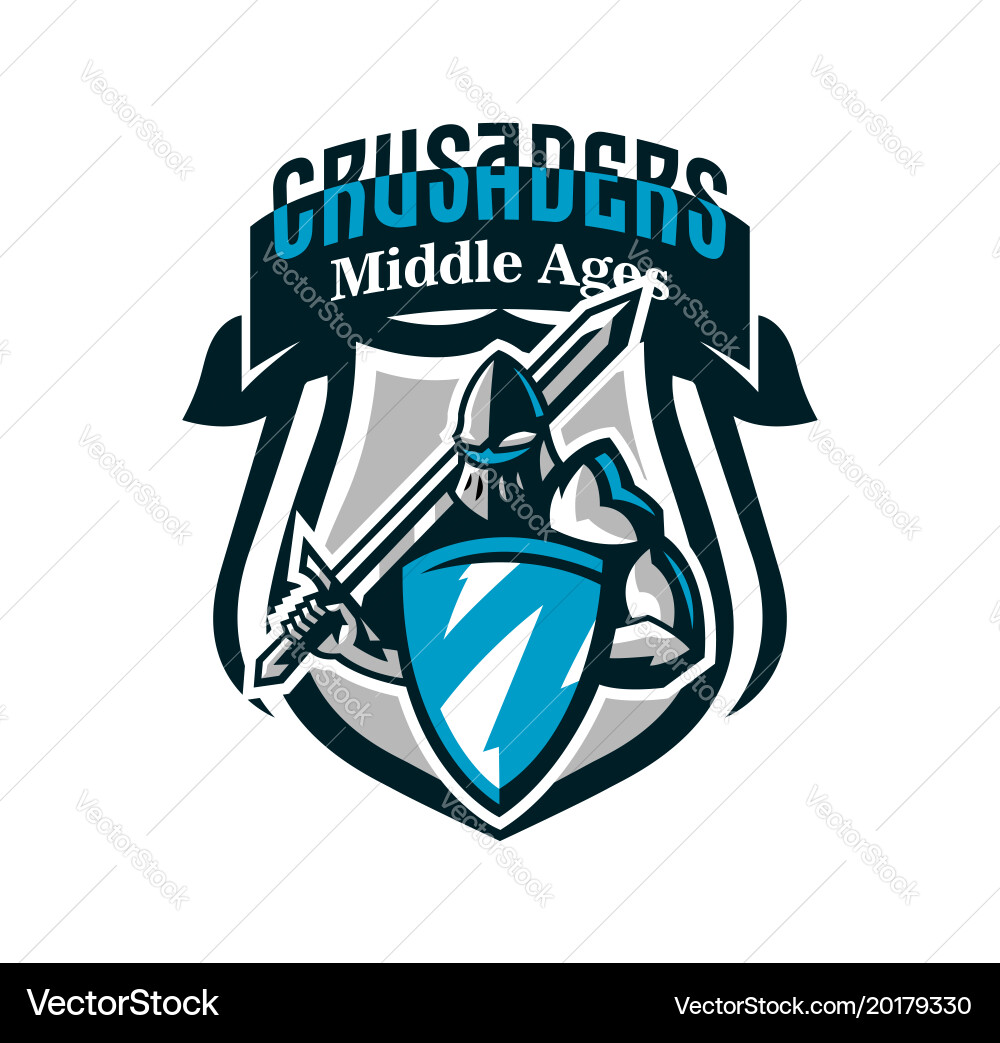 Colorful logo knight s emblem in iron armor Vector Image